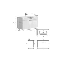 VICCO Waschbecken mit Unterschrank Stefania 80 cm breit, Waschtisch hängend Weiß