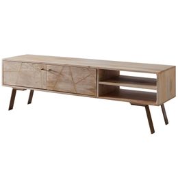 KADIMA DESIGN TV Lowboard Garda im Landhaus-Stil, für Fernseher bis 55 Zoll, Massivholz Mango und Metall, 145x47x35 cm.