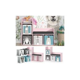 VICCO Regal mit Sitzbank Luigi 107 x 88 cm, Rosa, Kinderzimmer, mit 4 Faltboxen