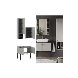 VICCO Badmöbel-Set Gerta in Grau-Schwarz, Badezimmer-Set, moderne Badserie, Spiegelschrank, Waschbeckenunterschrank, Hängeschrank mit 1 Tür