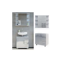 VICCO Badmöbelset Ilias Weiß Hochglanz modern Badezimmer Schrank Badschrank Waschtischunterschrank Spiegelschrank Schranktür Schrankschublade Aufbewahrung