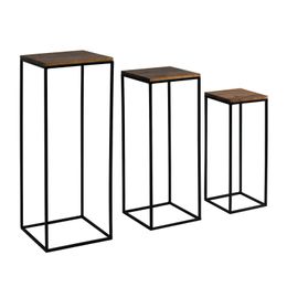 KADIMA DESIGN 3er Set Sheesham Massivholz Beistelltische, Metallgestell, Modern, Vielseitig