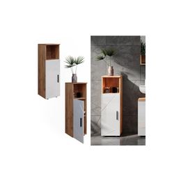 VICCO Midischrank Badschrank Badezimmermöbel Irma Eiche Weiß Hochglanz modern 30x95 cm Badezimmer Schrank Badkommode Badmöbel Fach Tür