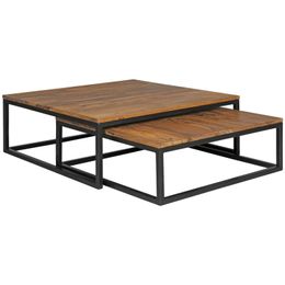 KADIMA DESIGN Couchtisch Set Industrial-Stil - Holzplatte, Metallgestell, 2 Größen, Sheeshamfarben, KADIMA DESIGN