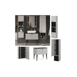 VICCO Badmöbel-Set Gerta in Grau-Schwarz, Badezimmer-Set, moderne Badserie, Spiegelschrank, Waschbeckenunterschrank, Hängeschrank