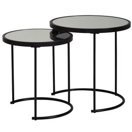 KADIMA DESIGN Edles Beistelltisch Set mit Glasplatten, modernes Design, schwarzer Farbton, 50x50,5x50 cm und 42x45,5x42 cm.