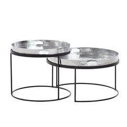 KADIMA DESIGN Couchtisch 2er Set, Silber/Schwarz, Hammerschlag-Strukturen, Griffmulde, Handgefertigt