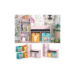 VICCO Regal mit Sitzbank Luigi 107 x 88 cm, Rosa, Kinderzimmer, mit 2 Faltboxen