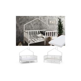 Livinity Hausbett Kinderbett Justus Weiß 70 x 140 cm mit Matratze modern