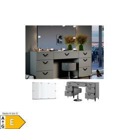 VICCO Schminktisch Anett Grau mit Spiegel, Hocker und LED-Lampen, 150 x 78 cm