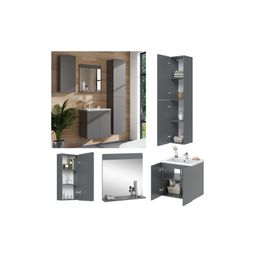 VICCO Badmöbel-Set Izan Grau modern Waschtischunterschrank Waschbecken Badspiegel Hängeschrank Hochschrank