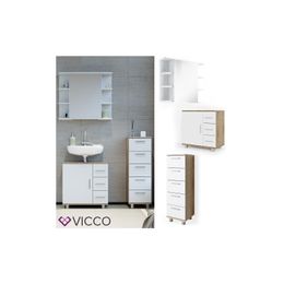 VICCO Badmöbel Set ILIAS Weiß Eiche Bad Spiegel Kommode Unterschrank Badschrank