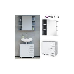 VICCO Badmöbel Set ILIAS Weiß Beton Bad Spiegel Kommode Unterschrank Badschrank