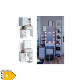 VICCO Schminktisch Frisiertisch Kosmetiktisch Conrada Weiß Sonoma Schminkspiegel 80x132 modern Hocker LED Beleuchtung Schlafzimmerkommode Schminkkommode Schublade Spiegelschrank Frisierkommode Make-Up-Tisch