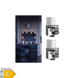 VICCO Schminktisch Sherry Grau Hochglanz, 90 x 75 cm, Spiegel, LED & Hocker