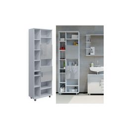 VICCO Hochschrank Badschrank Badezimmermöbel Ilias Weiß Hochglanz modern 60x190cm Badezimmer Schrank Badmöbel Badezimmerkommode Badkommode Schranktür Schrankfach Aufbewahrung Ablage