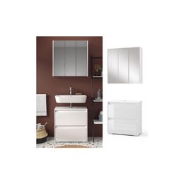 VICCO Badmöbel-Set Badezimmer-Möbel Bad-Schrank Majest Weiß Hochglanz modern Badezimmerschrank Waschbeckenunterschrank Spiegelschrank Schranktür Schrankfach Schrankschublade