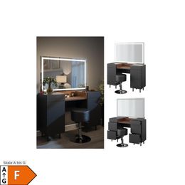 VICCO Schminktisch Anika 120 x 80 cm mit LED-Spiegel & Hocker, Anthrazit Walnussbraun, 6 Schubladen, Schlafzimmer