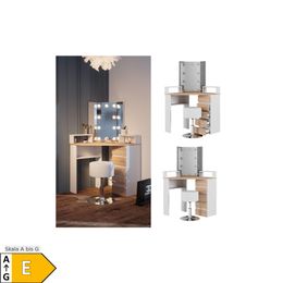 VICCO Eckschminktisch Frisiertisch Frisierkommode Tilda Weiß Sonoma Spiegel LED Hocker 110x140 cm modern Ablage