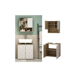 VICCO Badmöbel-Set Badezimmer-Möbel Bad-Schrank Edge Eiche Weiß modern Badezimmerschrank Waschbeckenunterschrank Spiegelschrank Badezimmerkommode