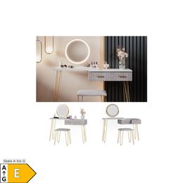 VICCO Schminktisch Frisiertisch Schminkkommode Zoey Weiß Grau LED-Spiegel Design-Hocker 120x76 cm modern Schlafzimmer Kommode Schublade Ablage Aufbewahrung Touch-Switch Kosmetiktisch Make-Up-Tisch