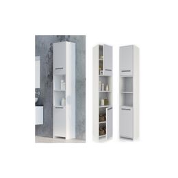 VICCO Badschrank KIKO 190 x 30 cm Weiß - Badezimmerschrank Hochschrank Regal Badregal