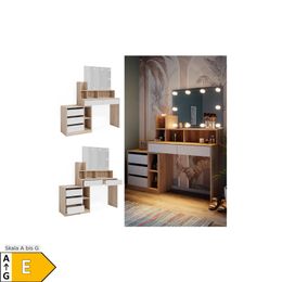 VICCO Schminktisch Anja 139,8 x 115 cm Sonoma Wei&szlig; Spiegel LED Frisiertisch