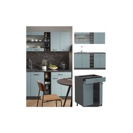 VICCO K&uuml;chenzeile R-Line Solid Anthrazit Blau Grau 160 cm modern K&uuml;chenschr&auml;nke K&uuml;chenm&ouml;bel