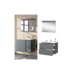 VICCO Badmöbel-Set Izan Grau modern Waschtischunterschrank Waschbecken Badspiegel