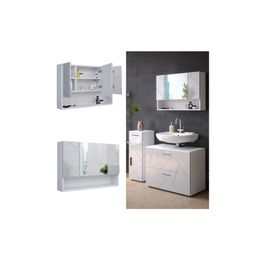VICCO Spiegelschrank Badspiegel Wandspiegel Irma Wei&szlig; Hochglanz 80 cm modern Badezimmer Spiegel Badezimmerschrank Badezimmerm&ouml;bel Spiegelt&uuml;r Schrankt&uuml;r H&auml;ngeschrank Einlegeboden Regal Ablage