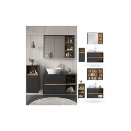 VICCO Badm&ouml;bel-Set Badezimmer-M&ouml;bel Bad-Schrank Viola Anthrazit Eiche modern Badezimmerschrank Waschtischunterschrank Spiegelschrank Midischrank Schrankt&uuml;r Schrankfach Ablage Aufbewahrung