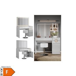 VICCO Schminktisch Adela Wei&szlig; Hochglanz, 115 x 76,4 cm mit LED-Spiegel, Hocker