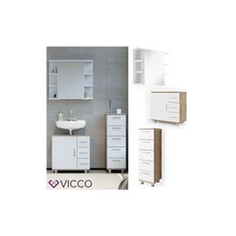 VICCO Badm&ouml;bel Set ILIAS Wei&szlig; Eiche Bad Spiegel Kommode Unterschrank Badschrank
