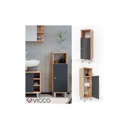 VICCO Badschrank FYNN Eiche Anthrazit Midischrank Badezimmer Regal Badm&ouml;bel