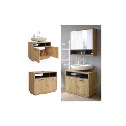 VICCO Waschtischunterschrank Waschbeckenunterschrank Beatrice Eiche Anthrazit modern 80x64 cm Badkommode Badschrank Badezimmer Schrank Badm&ouml;bel Schrankt&uuml;r Schrankfach