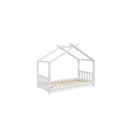 Vitalispa Kinderbett Design Hausbett Kinderbett Kinder Holz Haus Zaun 80x160cm Weiß