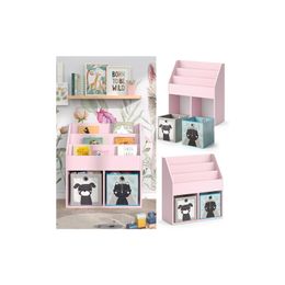 VICCO Kinderb&uuml;cherregal Luigi 72 x 79 cm, Rosa, Kinderzimmerregal, mit Faltboxen