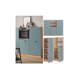 VICCO K&uuml;chenzeile R-Line Solid Eiche Blau Grau 180 cm modern K&uuml;chenschr&auml;nke K&uuml;chenm&ouml;bel
