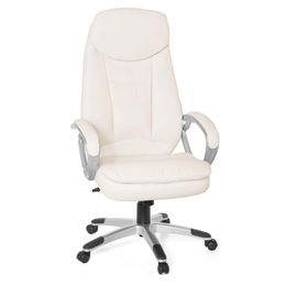 KADIMA DESIGN Bürostuhl Salor: Hohe Rückenlehne, Kunstleder in Creme, Wippmechanik, 120kg Belastbarkeit, modernes Design.