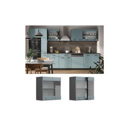 VICCO Glashängeschrank Küchenschrank R-Line Solid Anthrazit Blau Grau 60 cm modern