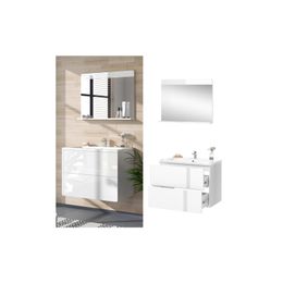 VICCO Badmöbel-Set Izan Weiß Hochglanz modern Waschtischunterschrank Waschbecken Badspiegel