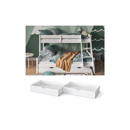 Vitalispa Bettschublade Schubladenbett Aufbewahrung Everest Wei&szlig; 98x20 modern Rollschublade Kinderzimmer Bett Zubeh&ouml;r Spielzeug Ablage Kiefer Massivholz Kinderbett Spielturmbett
