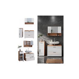 VICCO Badm&ouml;belset Irma Eiche Wei&szlig; Hochglanz modern 80 cm 30 cm Badezimmerschrank Badschrank Badezimmerm&ouml;bel Waschtischunterschrank Spiegelschrank Midischrank Schrankt&uuml;r Schrankfach Schrankschublade