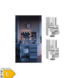 VICCO Schminktisch Sherry Wei&szlig; Hochglanz 90 x 75 cm Spiegel LED & Hocker Regal