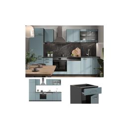 VICCO K&uuml;chenzeile R-Line Solid Anthrazit Blau Grau 300 cm modern K&uuml;chenschr&auml;nke K&uuml;chenm&ouml;bel