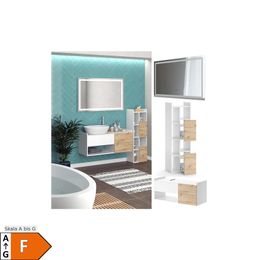 VICCO Badmöbel-Set Alf, Weiß Artisan Eiche, Badezimmer, moderne Badserie, Waschtischunterschrank, LED-Spiegel, Hochschrank
