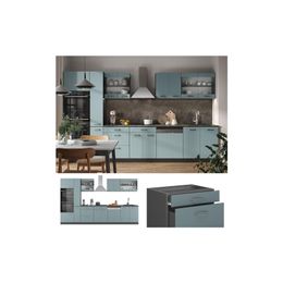 VICCO K&uuml;chenzeile R-Line Solid Anthrazit Blau Grau 350 cm modern K&uuml;chenschr&auml;nke K&uuml;chenm&ouml;bel
