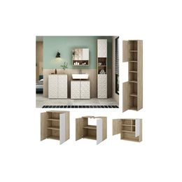 VICCO Badmöbel-Set Badezimmer-Möbel Bad-Schrank Edge Eiche Weiß modern Badezimmerschrank Waschbeckenunterschrank Spiegelschrank Hochschrank Badezimmerkommode