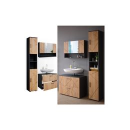 VICCO Badm&ouml;belset Irma Anthrazit Eiche modern 80 cm 30 cm Badezimmerschrank Badschrank Badezimmerm&ouml;bel Waschtischunterschrank Spiegelschrank Hochschrank Schrankt&uuml;r Schrankfach Schrankschublade