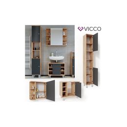 VICCO Badm&ouml;bel Set FYNN Eiche Anthrazit Spiegelschrank Unterschrank Hochschrank